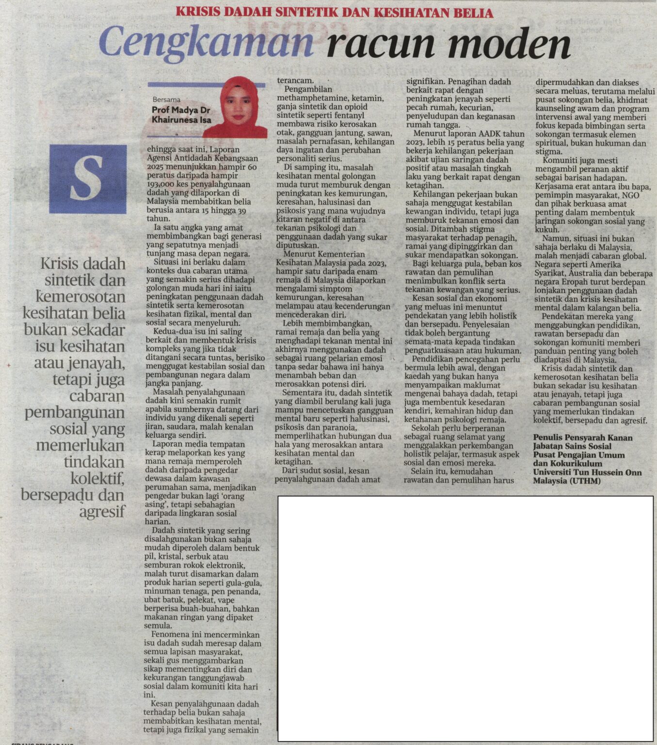 Dadah sintetik dan krisis kesihatan mengancam generasi belia – Berita UTHM