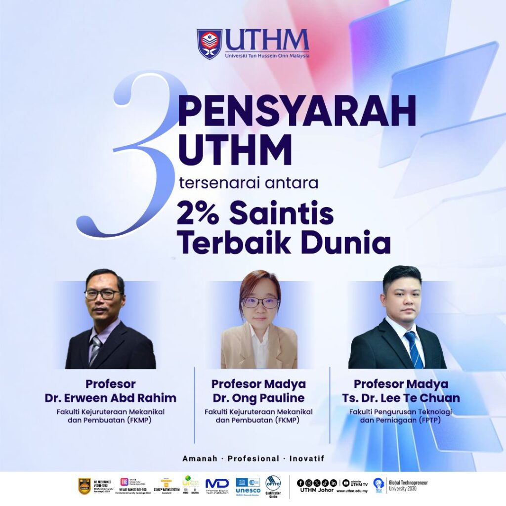 3 UTHM scholars among the World’s Top 2% Scientists – UTHM News